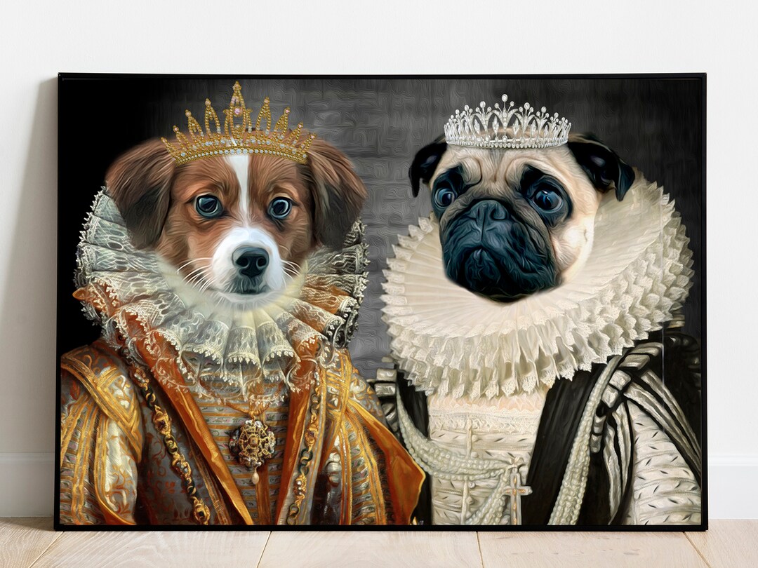 Two Pets Royal Portrait, Custom Queens Portrait, Two Dogs Portrait, Two ...
