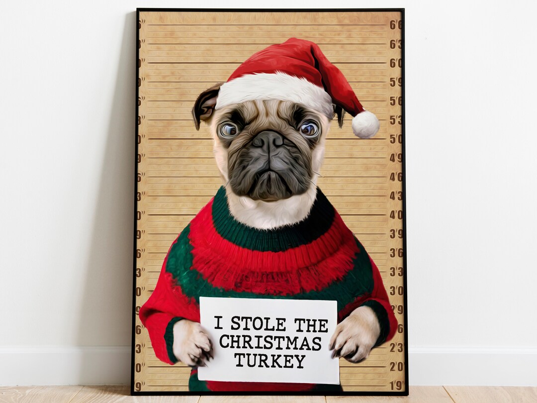Christmas Mugshot Portrait, Custom Dog Portrait, Cat Mugshot, Christmas ...