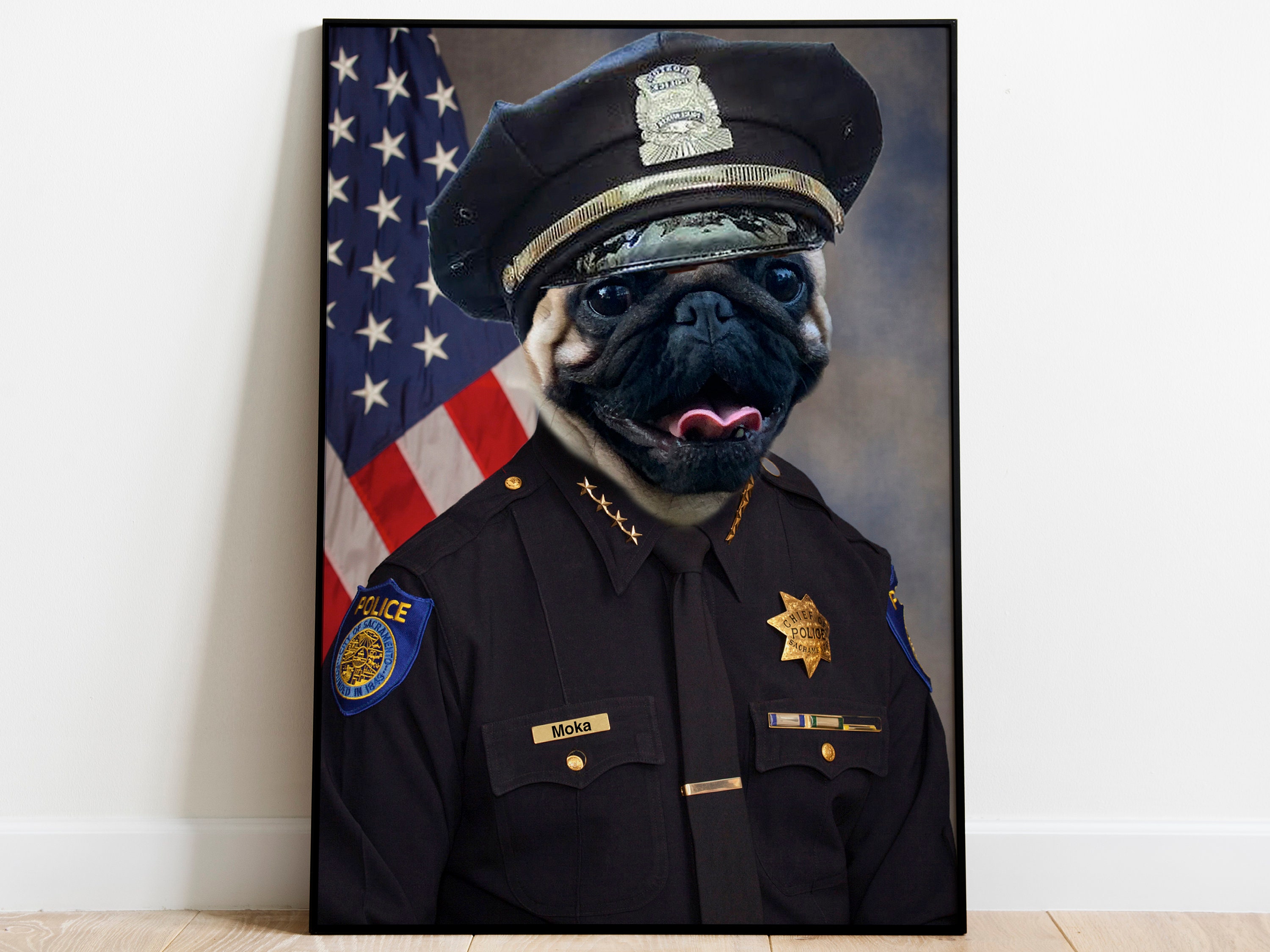 Policeman Pet Portrait Police Dog Officer Cat Custom Pet - Etsy