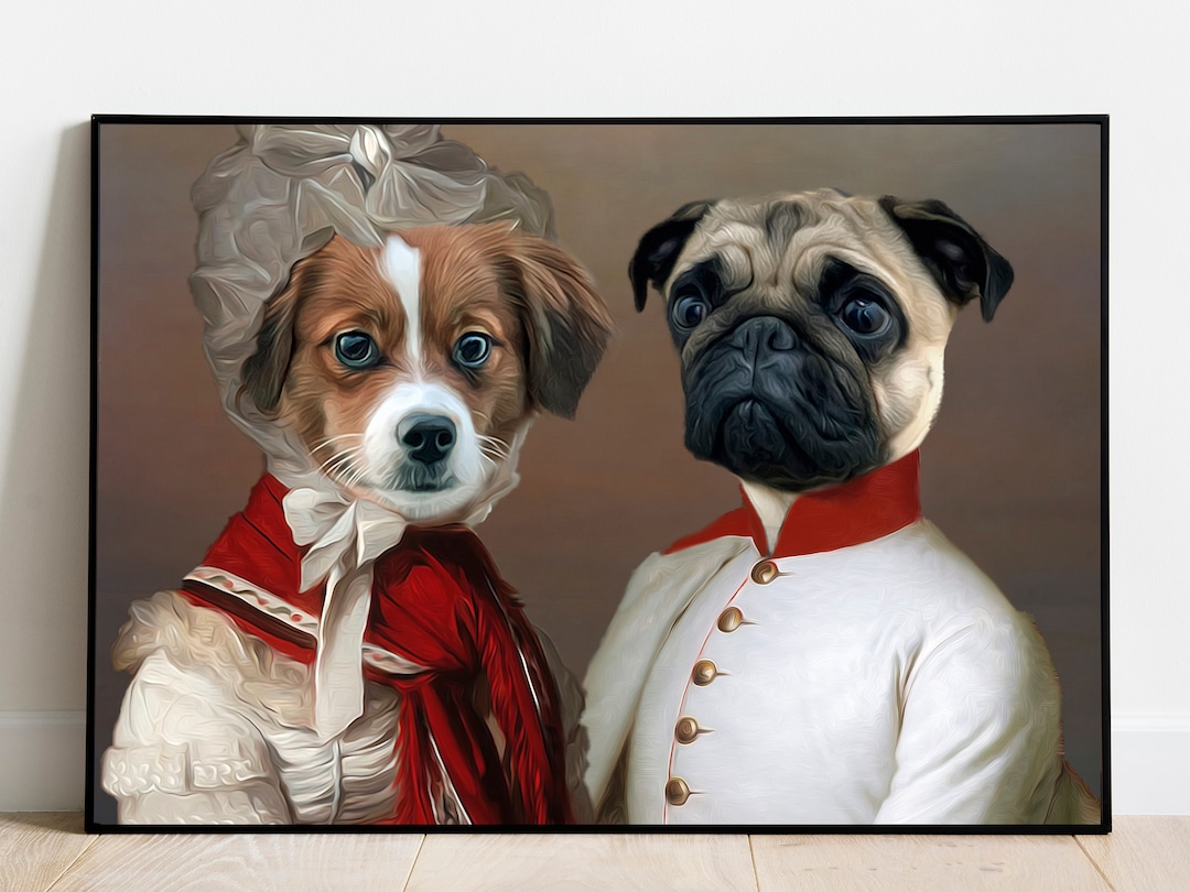 Two Pets Royal Portrait, Custom Couple Portrait, Two Dogs Portrait, Two ...