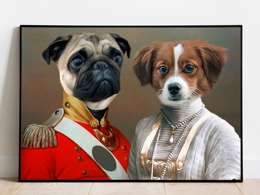 Two Pets Royal Portrait, Custom Couple Portrait, Two Dogs Portrait, Two ...