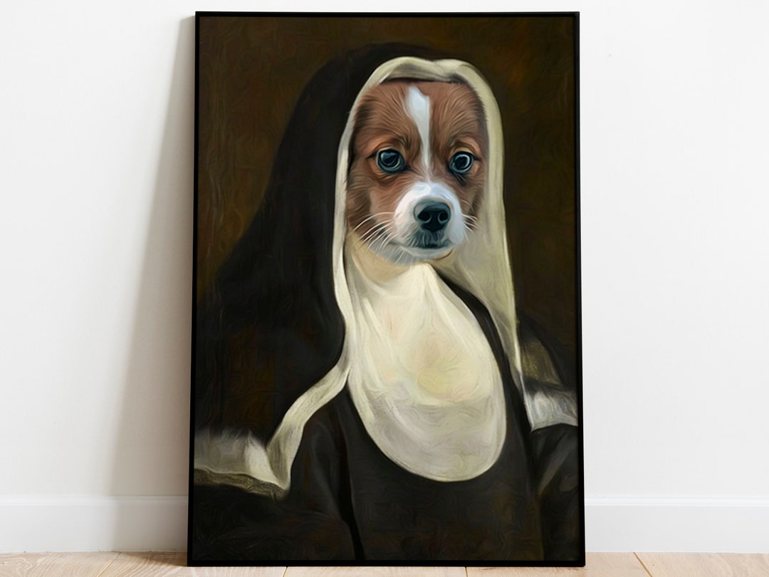 Custom Dog Nun Portrait, Halloween Pet Portrait, Halloween Cat Gift ...