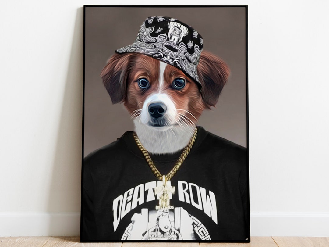 Rap Star Pet Portrait, Music Dog Art, Custom Pet Portrait, Funny Rapper ...