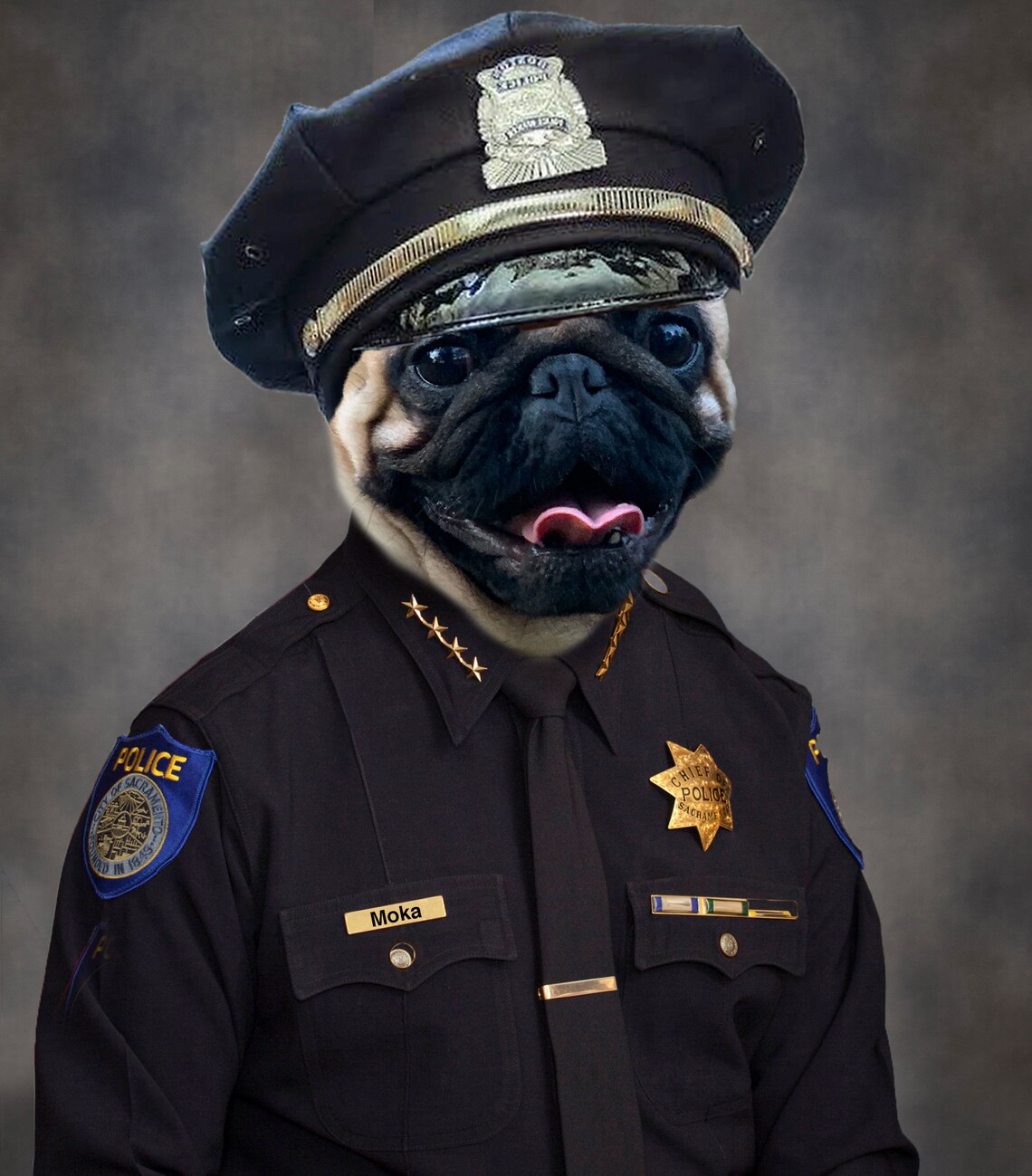 Policeman Pet Portrait Police Dog Officer Cat Custom Pet - Etsy