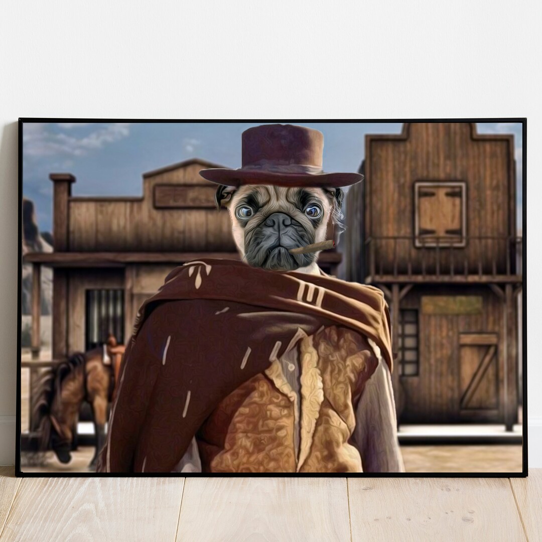 Custom Cowboy Dog Portrait, Western Pet Portrait, Cowboy Pet Gift, Cat ...