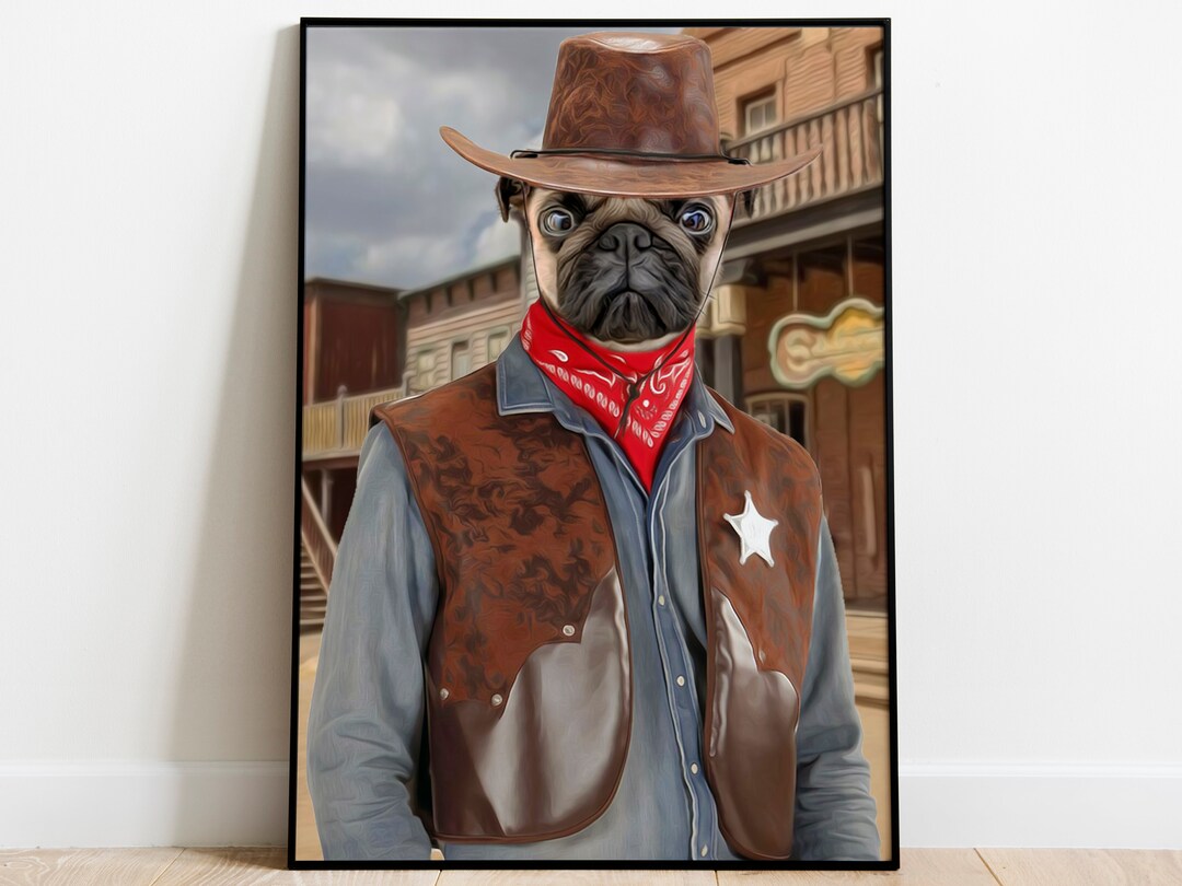 Cowboy Pet Portrait, Western Dog Portrait, Custom Cowboy Cat ...