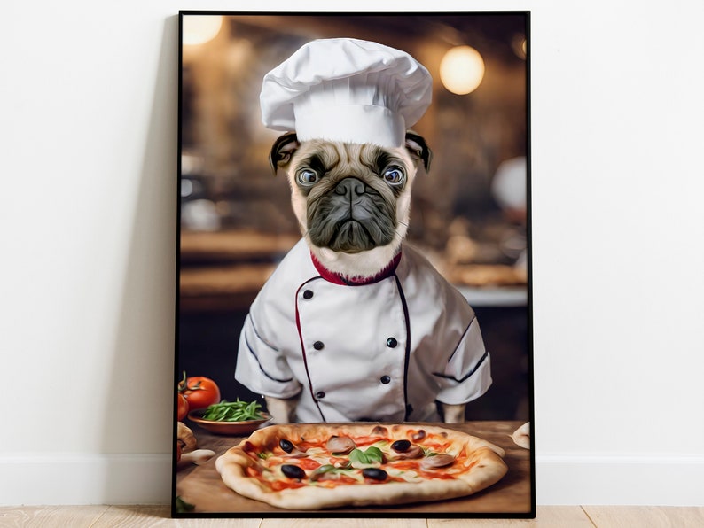 Custom Pet Chef, Dog Portrait, Cat Chef, Pet in the Kitchen, Pet Lover ...