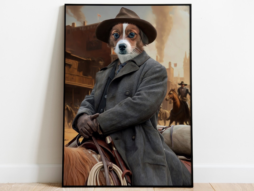 Custom Cowboy Dog Portrait, Western Pet Portrait, Cowboy Pet Gift, Cat ...