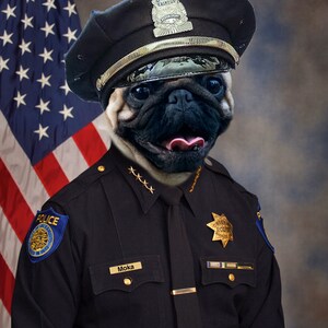 Policeman Pet Portrait, Police Dog, Officer Cat, Custom Pet Portrait ...