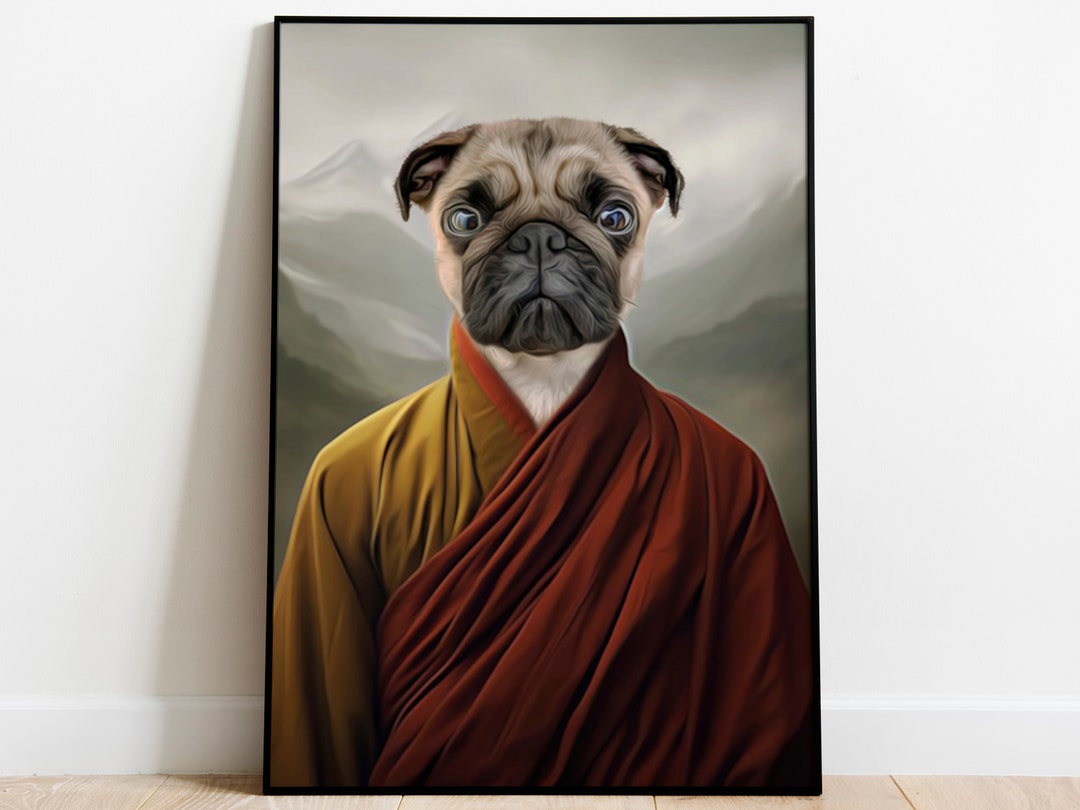 Custom Pet Monk Portrait, Buddhist Monk Dog, Cat Monk Gift ...
