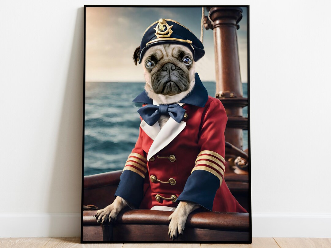 Captain Pet Portrait, Custom Dog Portrait, Sea Captain Pet, Ship ...