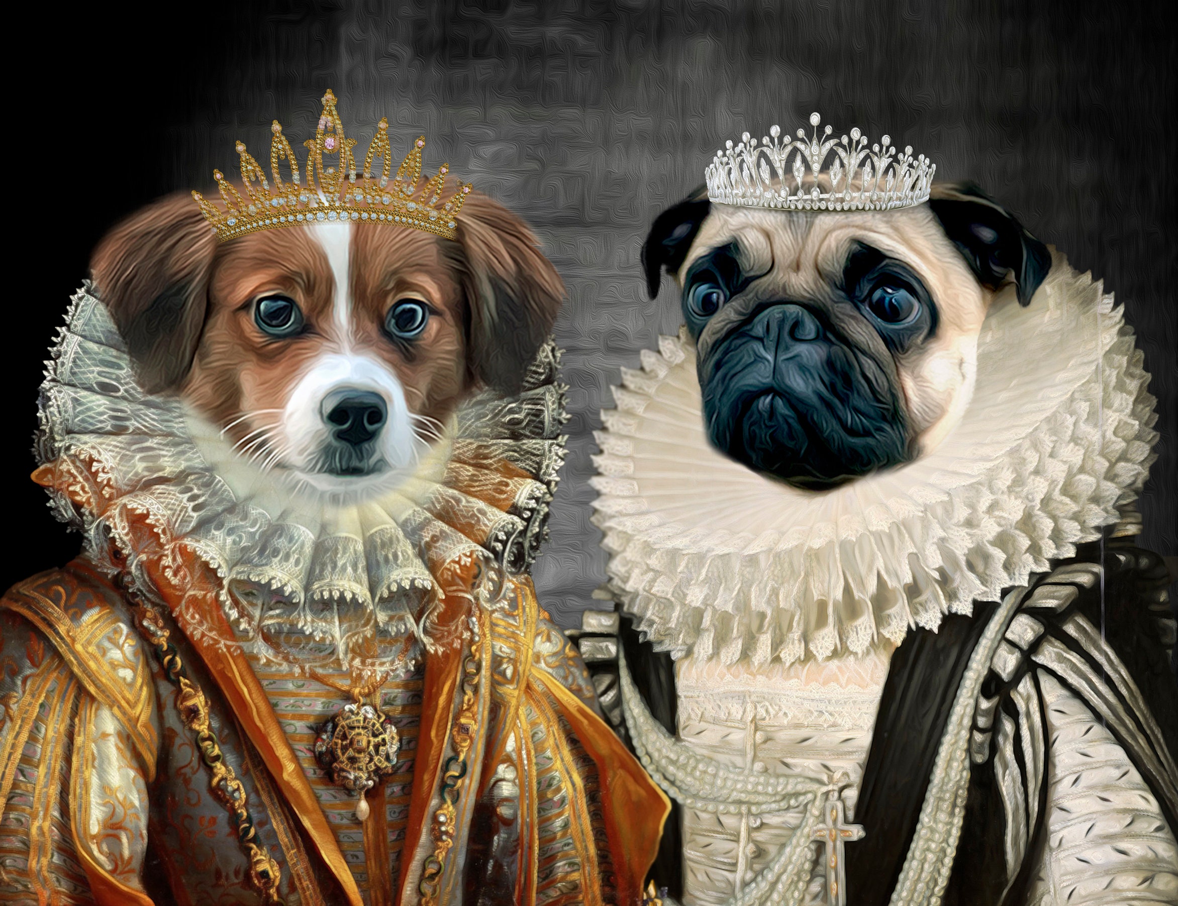 Two Pets Royal Portrait Custom Queens Portrait Two Dogs - Etsy