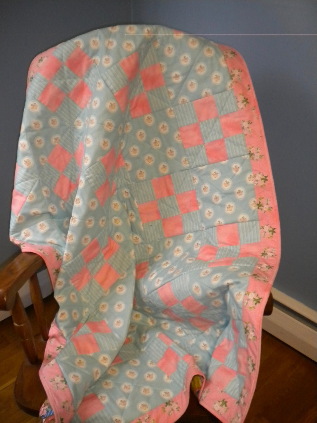Pink and Blue Checkerboard Baby Quilt - Etsy