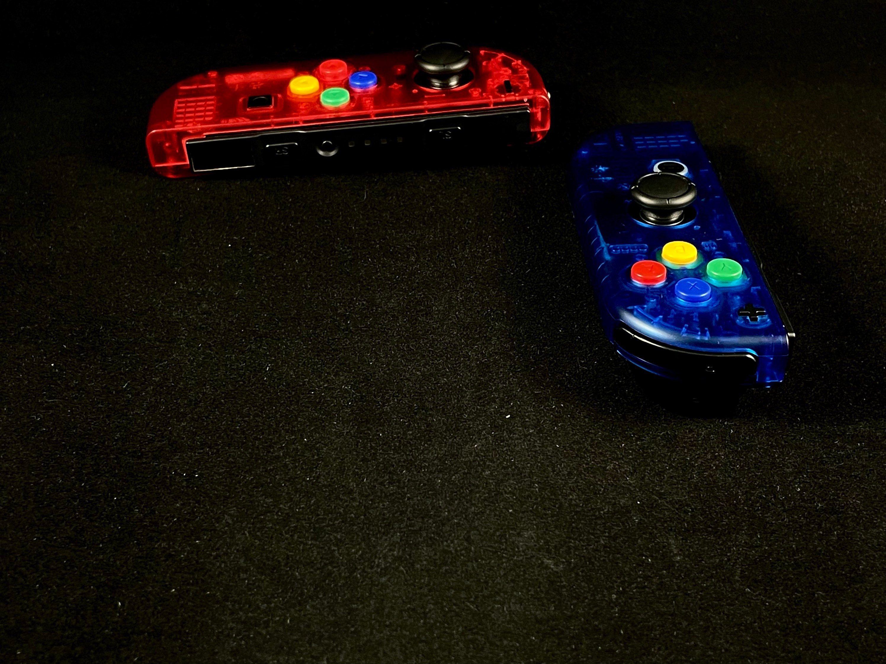 Red and Blue Transparent Nintendo Joycon Set with Rainbow ABXY buttons ...