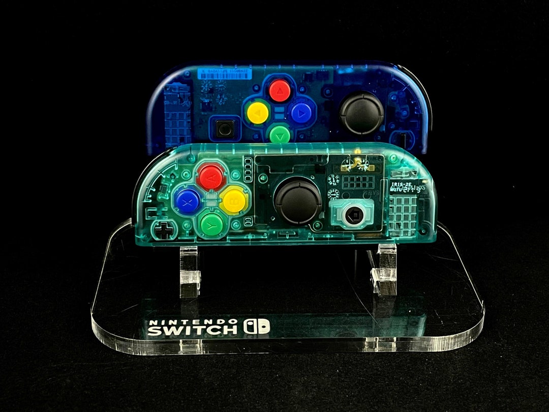 Dark Blue & Emerald Green Transparent Nintendo Joycons With Rainbow ...