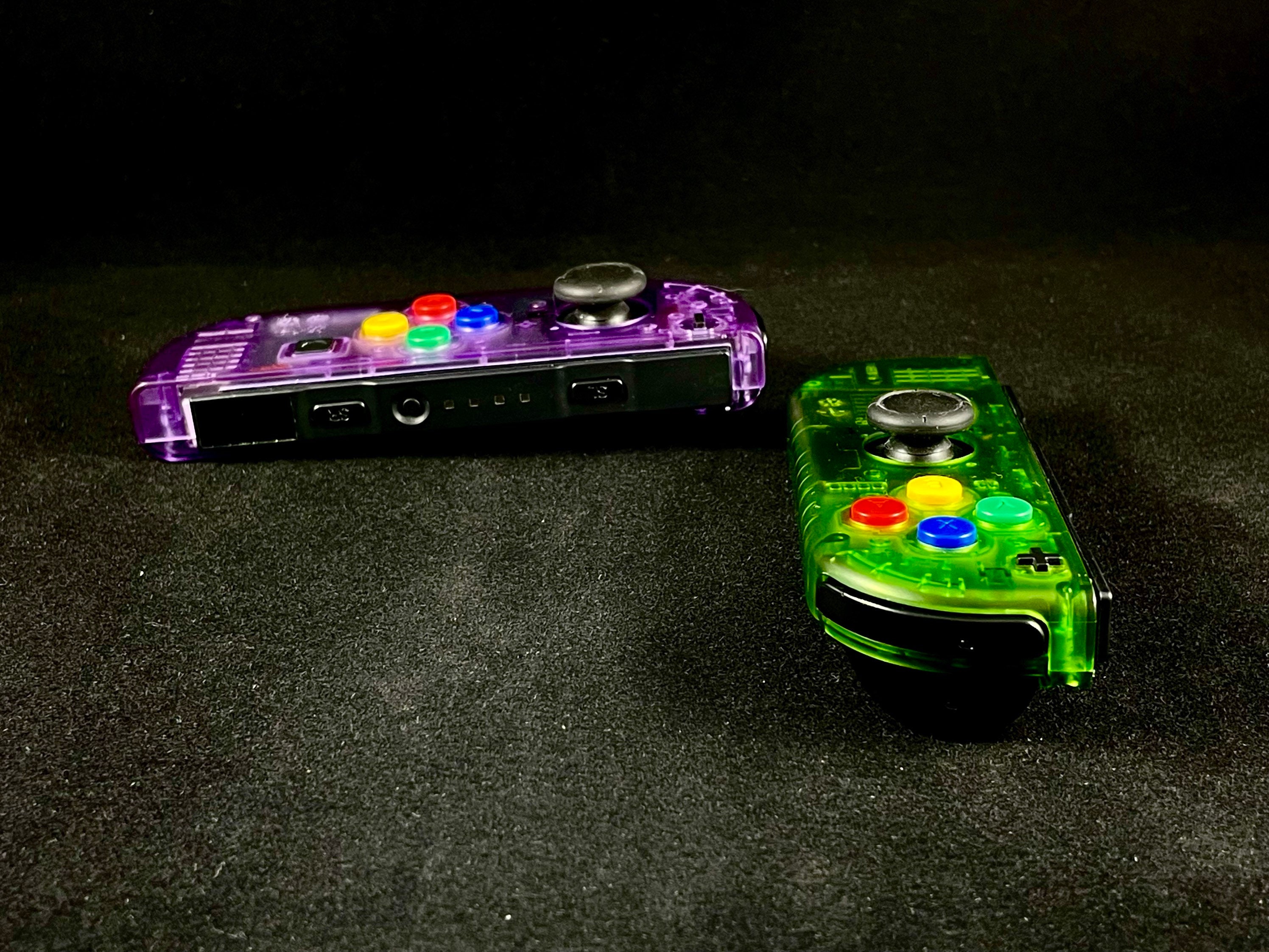 Purple & Green Custom Joycons with Rainbow Buttons — Your Custom Joycons