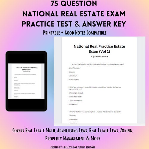 75 Question National Real Estate Exam Practice Test Answer Key vol. 1 ...