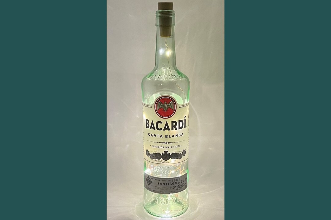 Bacardi White Rum Bottle Lamp Warm / Bright LED Lights Light up Rum ...