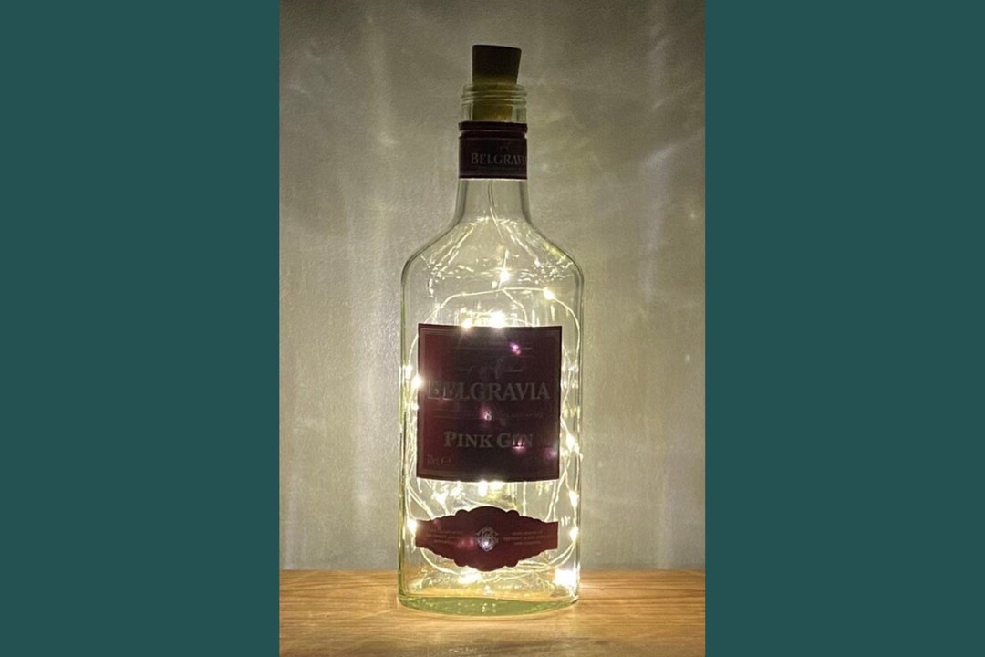 Belgravia Pink Gin Bottle Lamp | Warm / Bright LED Lights | Light up ...