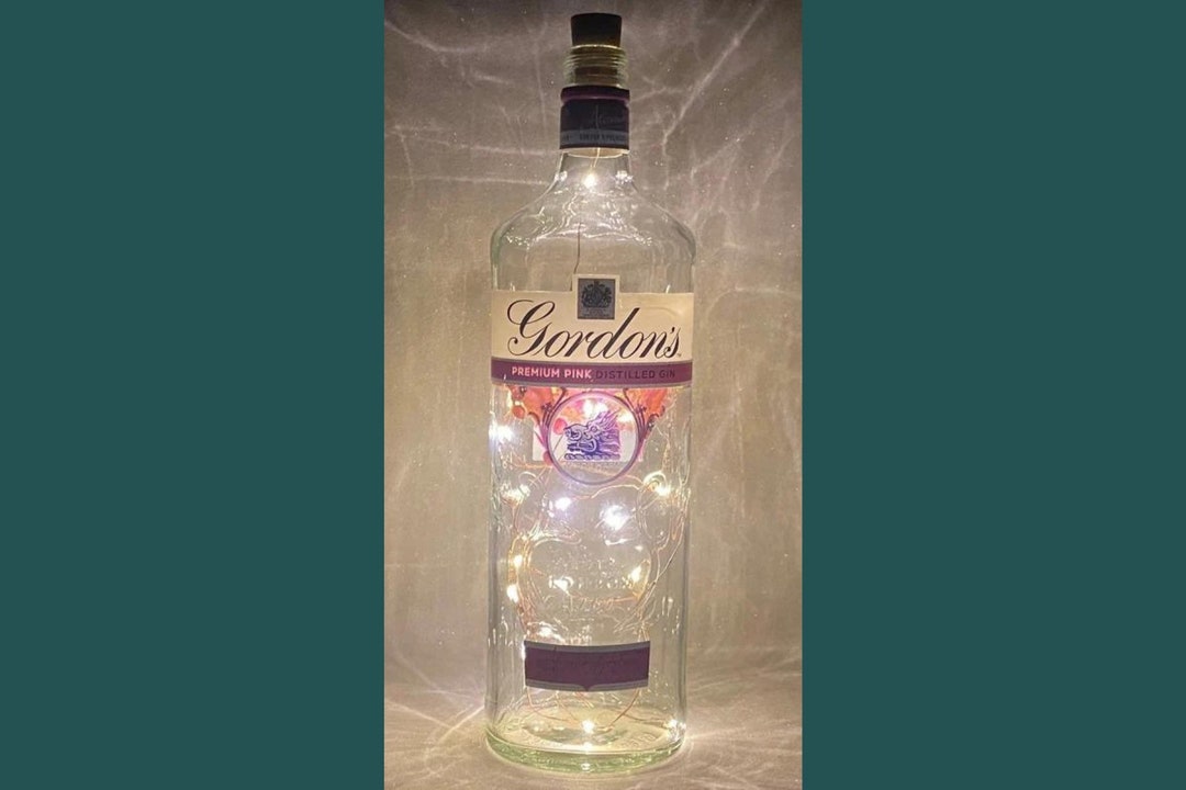 Gordons Pink Gin 1L Bottle Lamp | Warm / Bright LED Lights | Light up ...