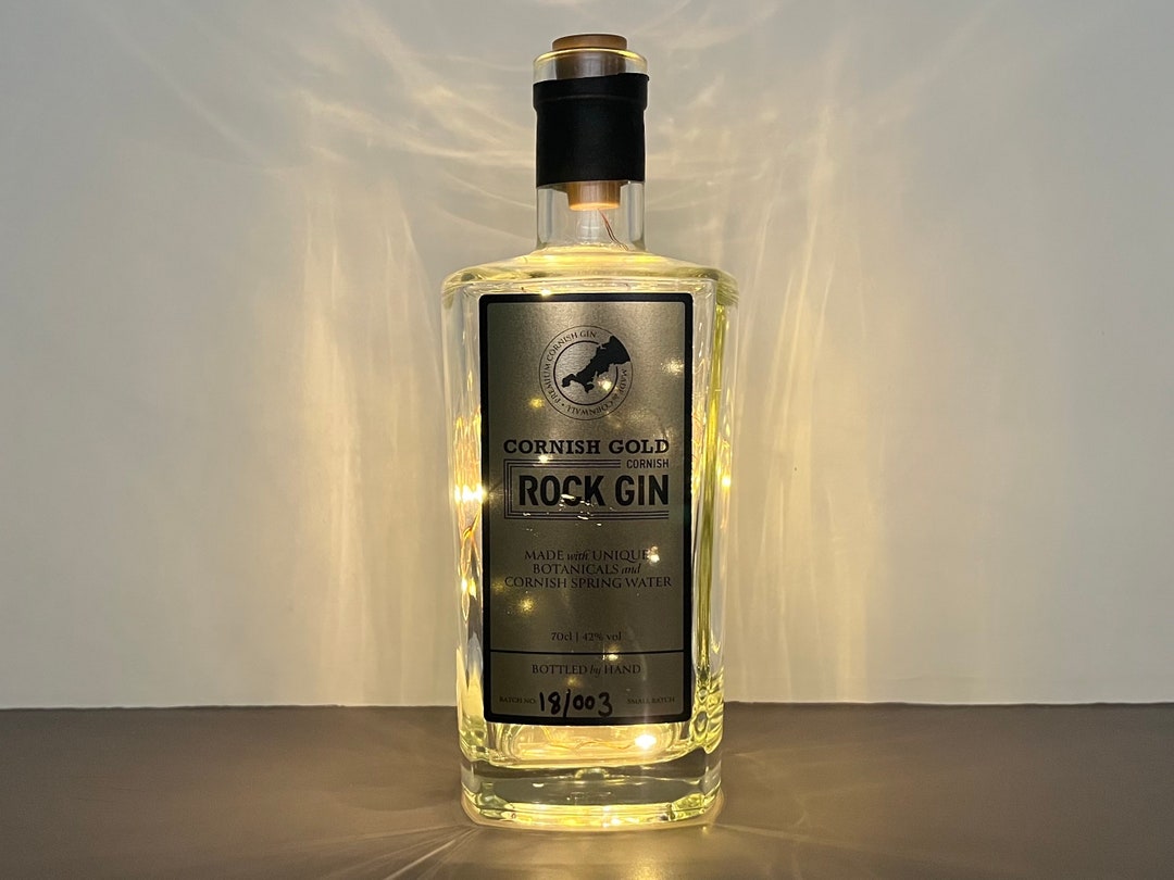 Cornish Rock Gin Bottle Lamp | Warm / Bright LED Lights | Light up Gin ...