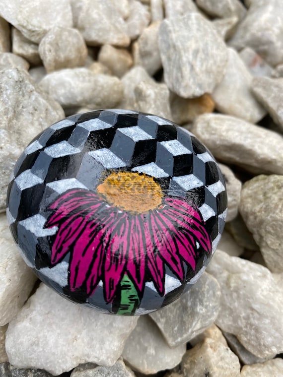 Geometric floral river stone | Etsy