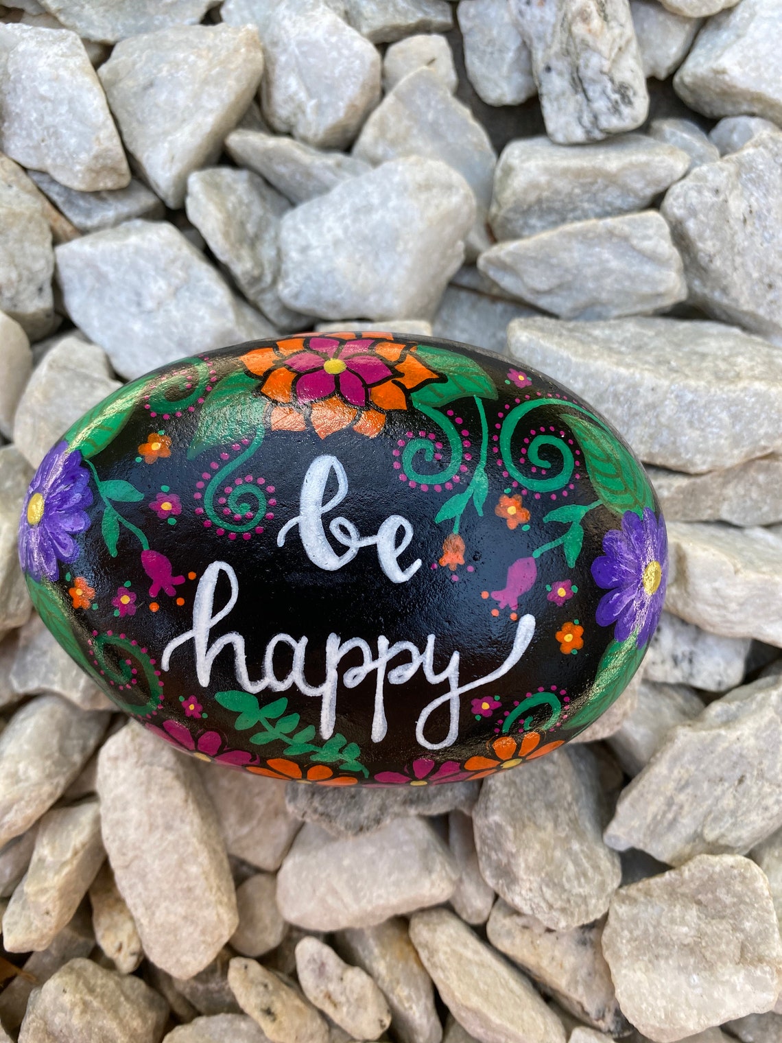 Be Happy Floral Rock | Etsy