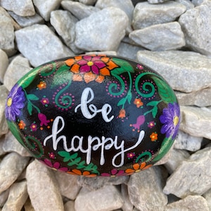 Be Happy Floral Rock - Etsy