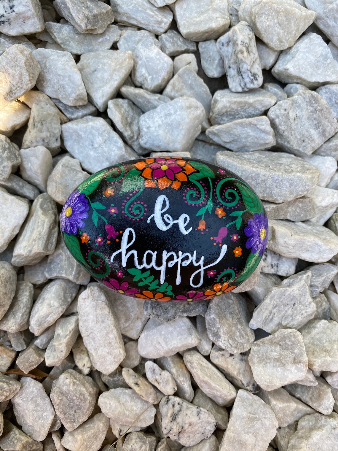 Be Happy Floral Rock | Etsy