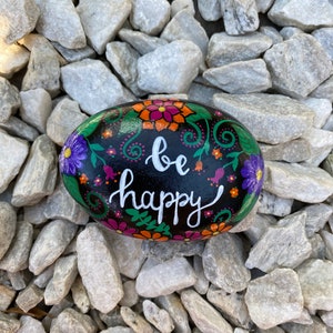 Be Happy Floral Rock - Etsy