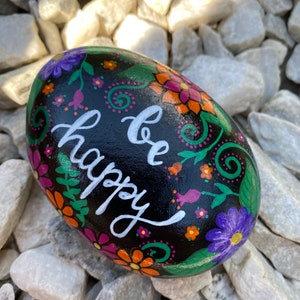Be Happy Floral Rock - Etsy