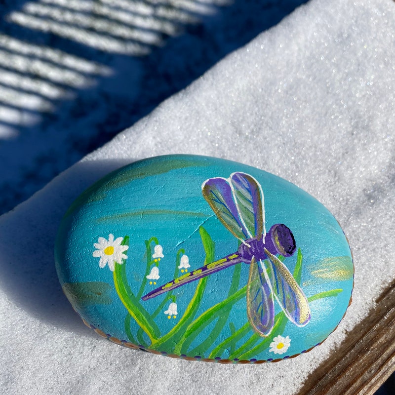 Dragonfly Painted Rock - Etsy