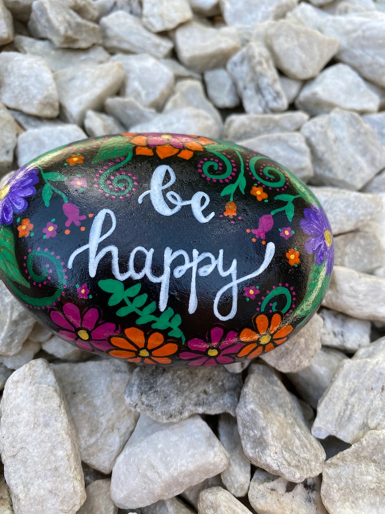 Be Happy Floral Rock | Etsy
