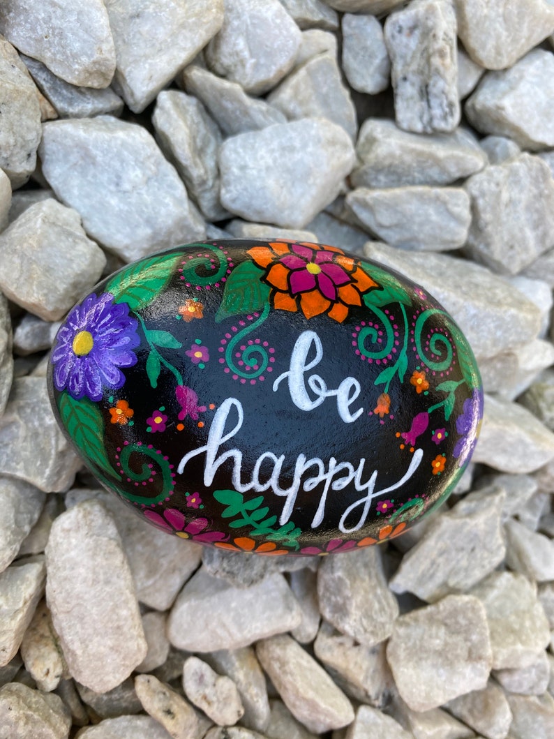 Be Happy Floral Rock - Etsy