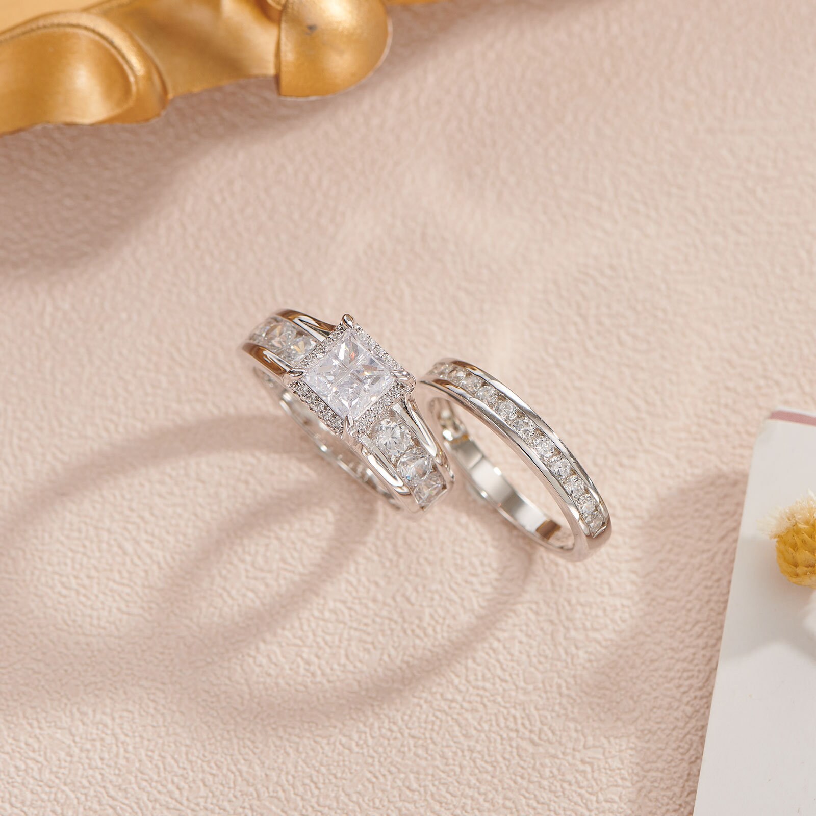 Princess Cut Ring Set. Princess Cut Rings. Engagement Wedding - Etsy