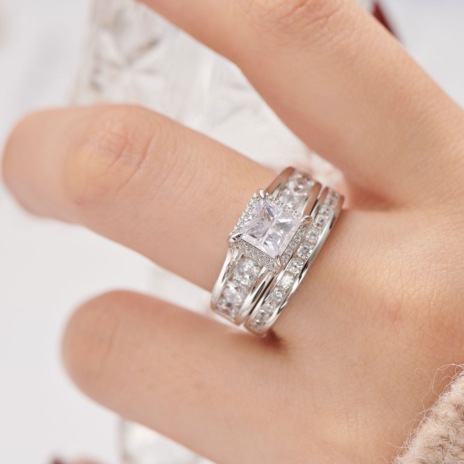 Princess Cut Ring Set. Princess Cut Rings. Engagement Wedding - Etsy