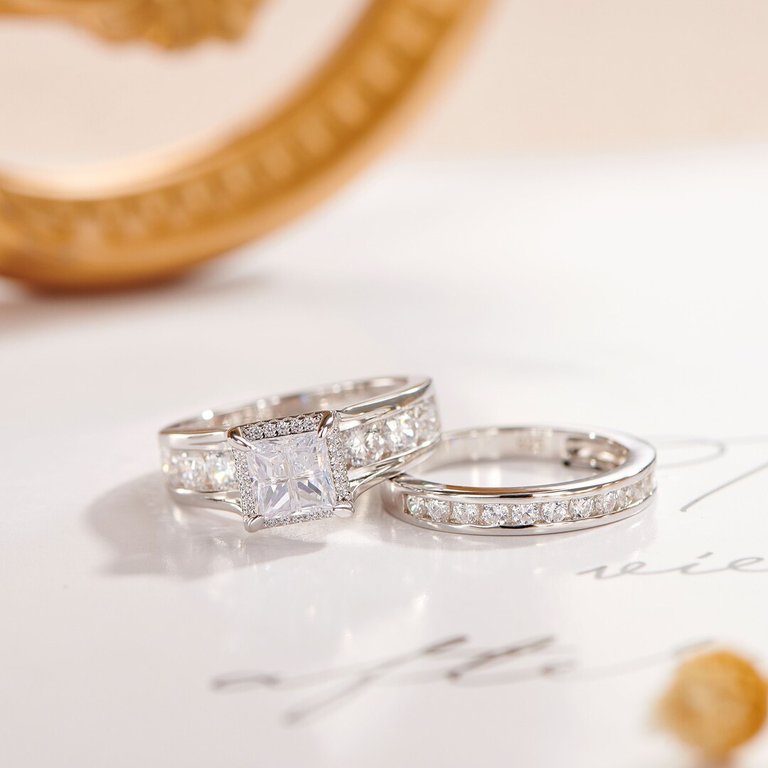 Princess Cut Ring Set. Princess Cut Rings. Engagement Wedding - Etsy