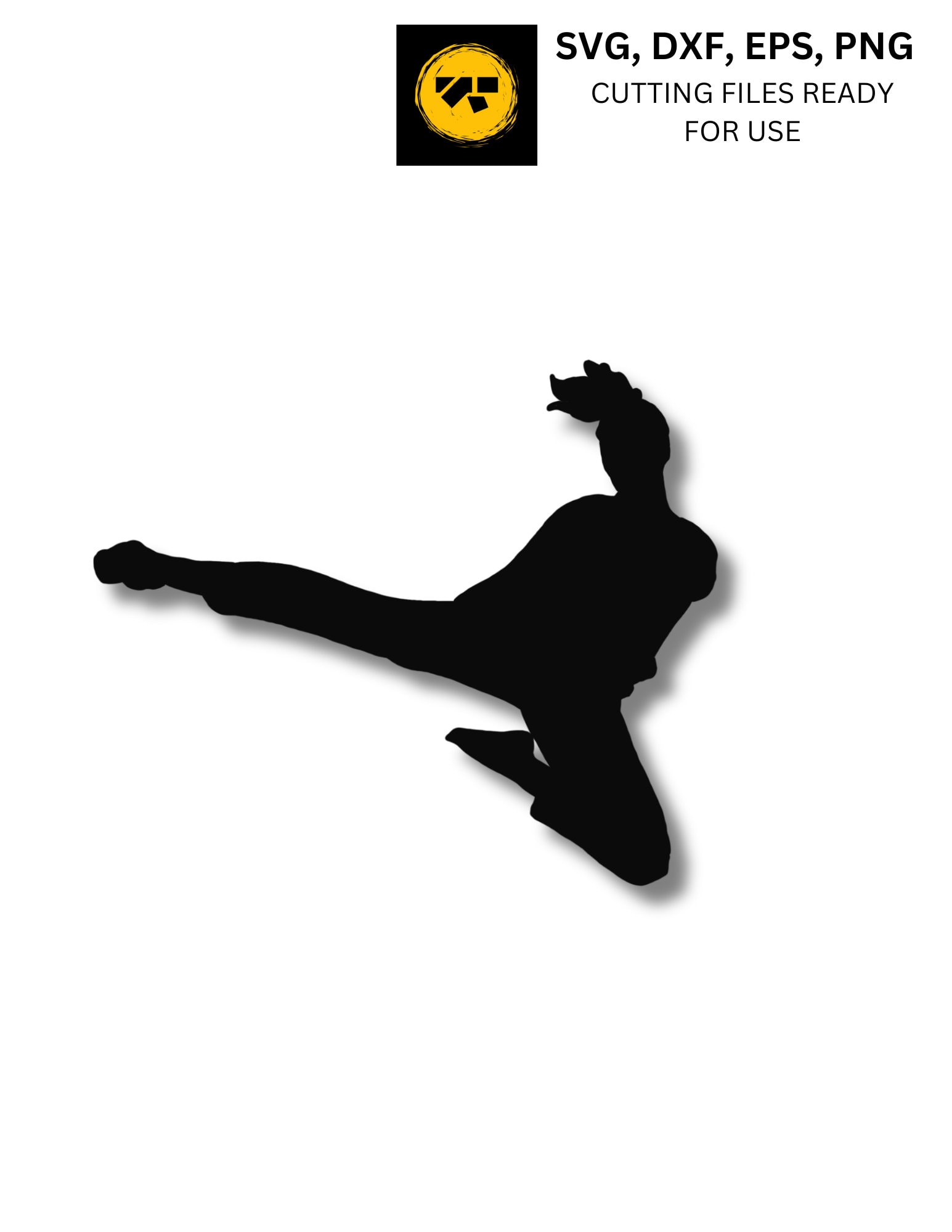 Female Taekwondo Silhouette Flying Side Kick in Jeans Vector Digital ...