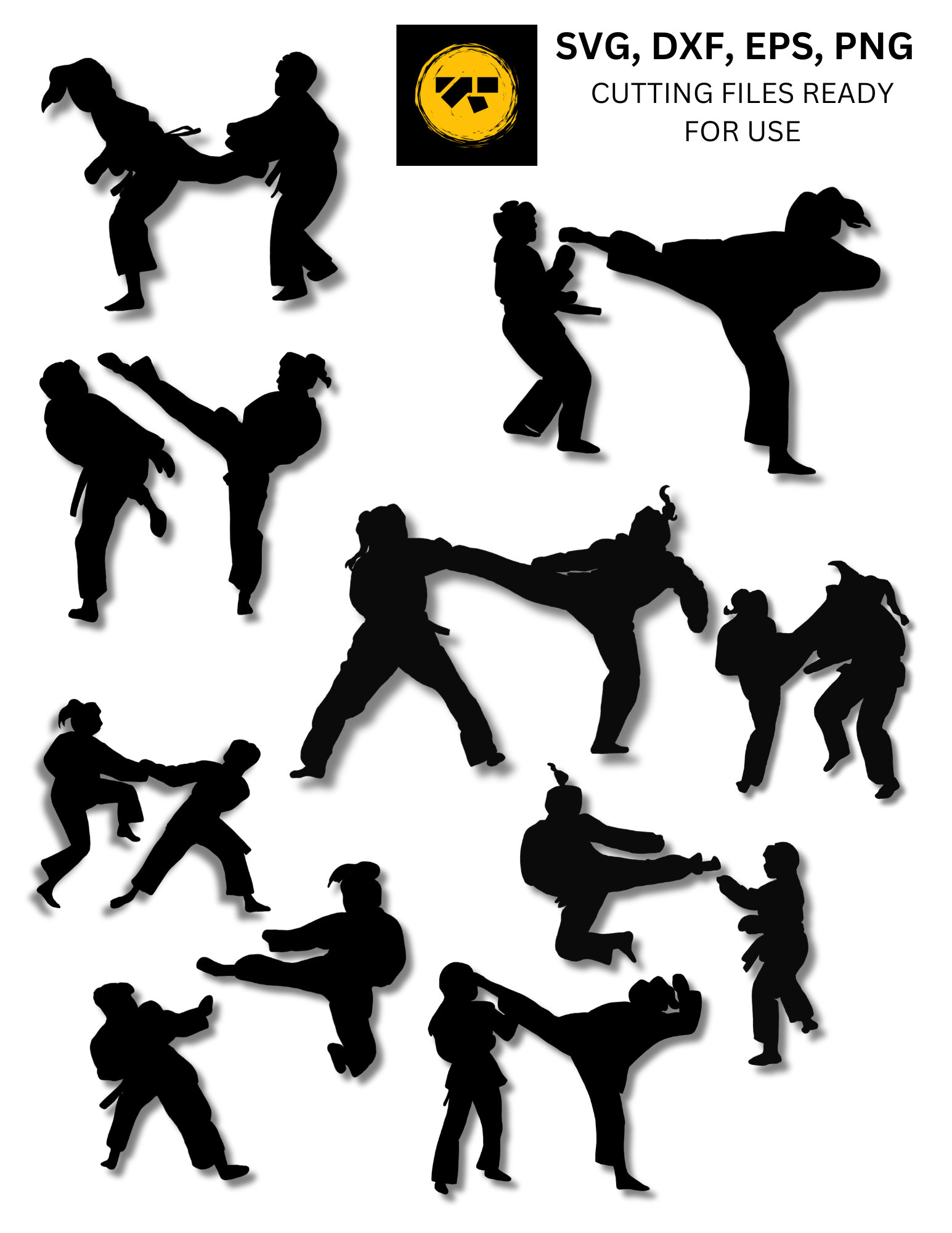 Female Karate Sparring Silhouettes - Vector Digital Files Instant ...