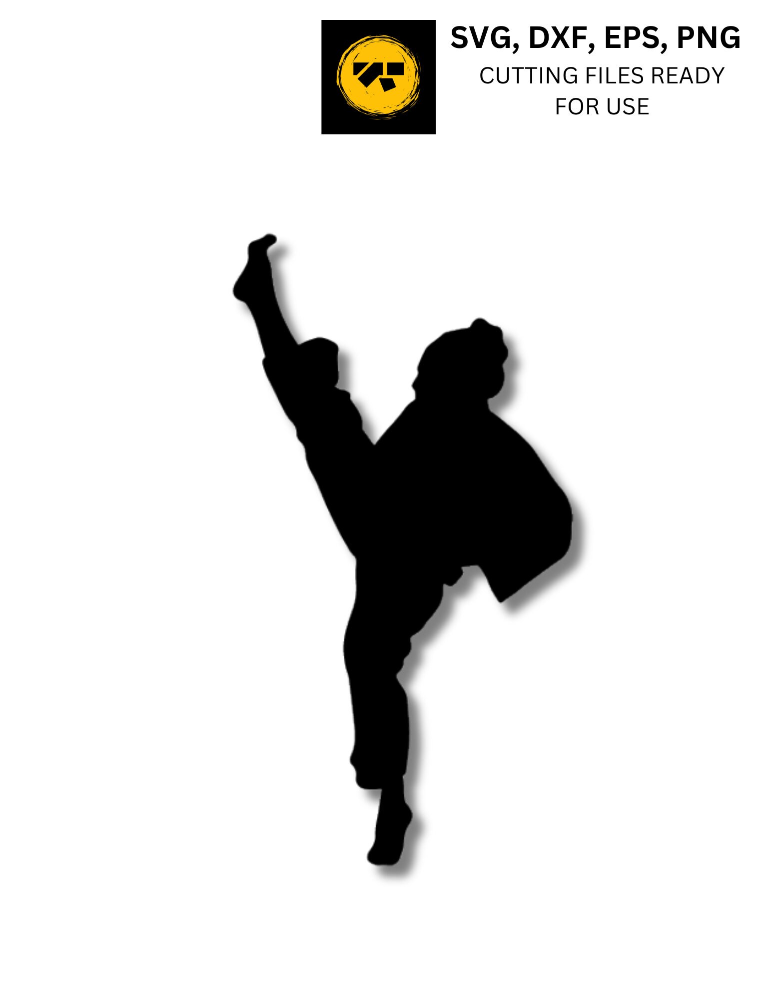 Female Karate Uniform Silhouette - High Front Kick Vector Digital File ...