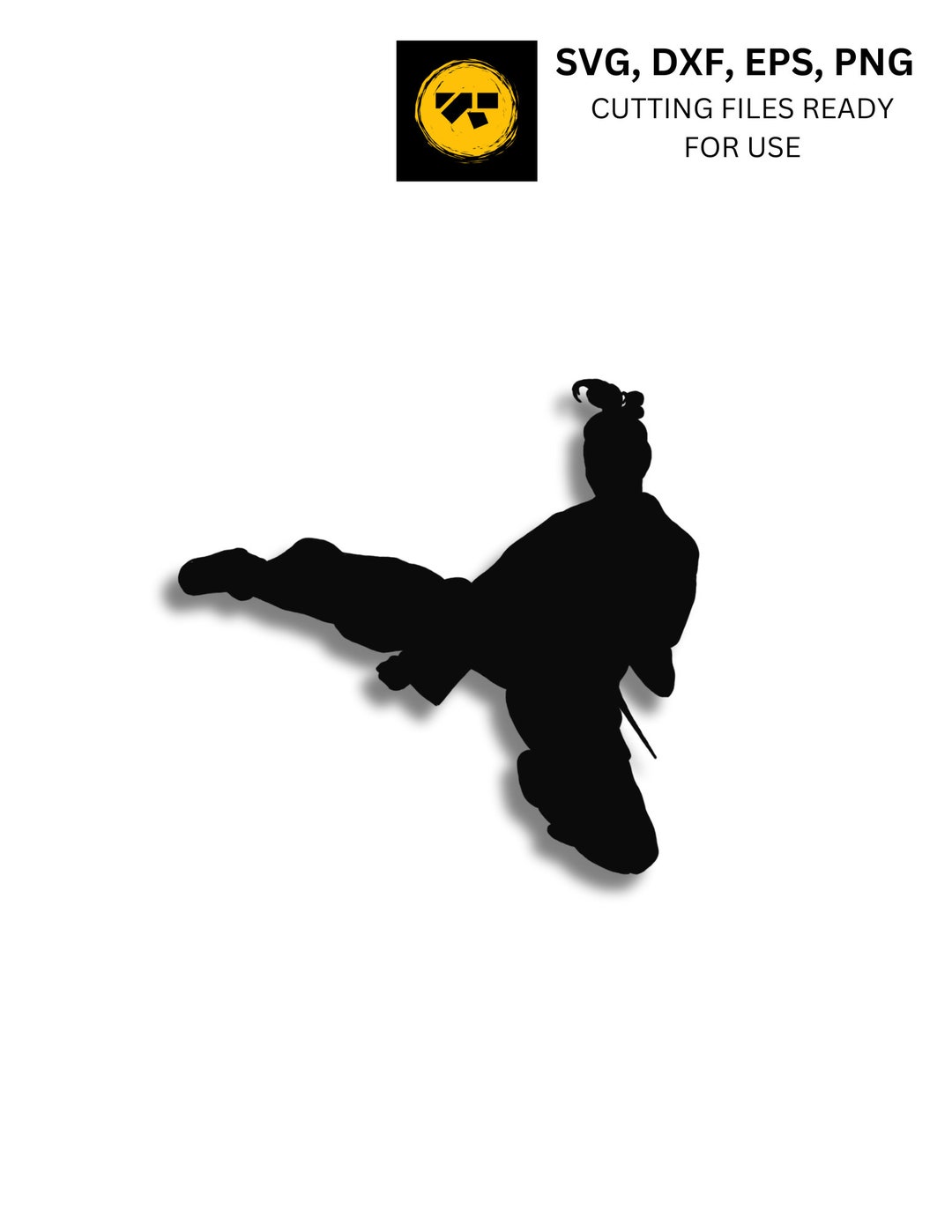 Female Taekwondo Silhouette Flying Side Kick - Vector Digital Files ...
