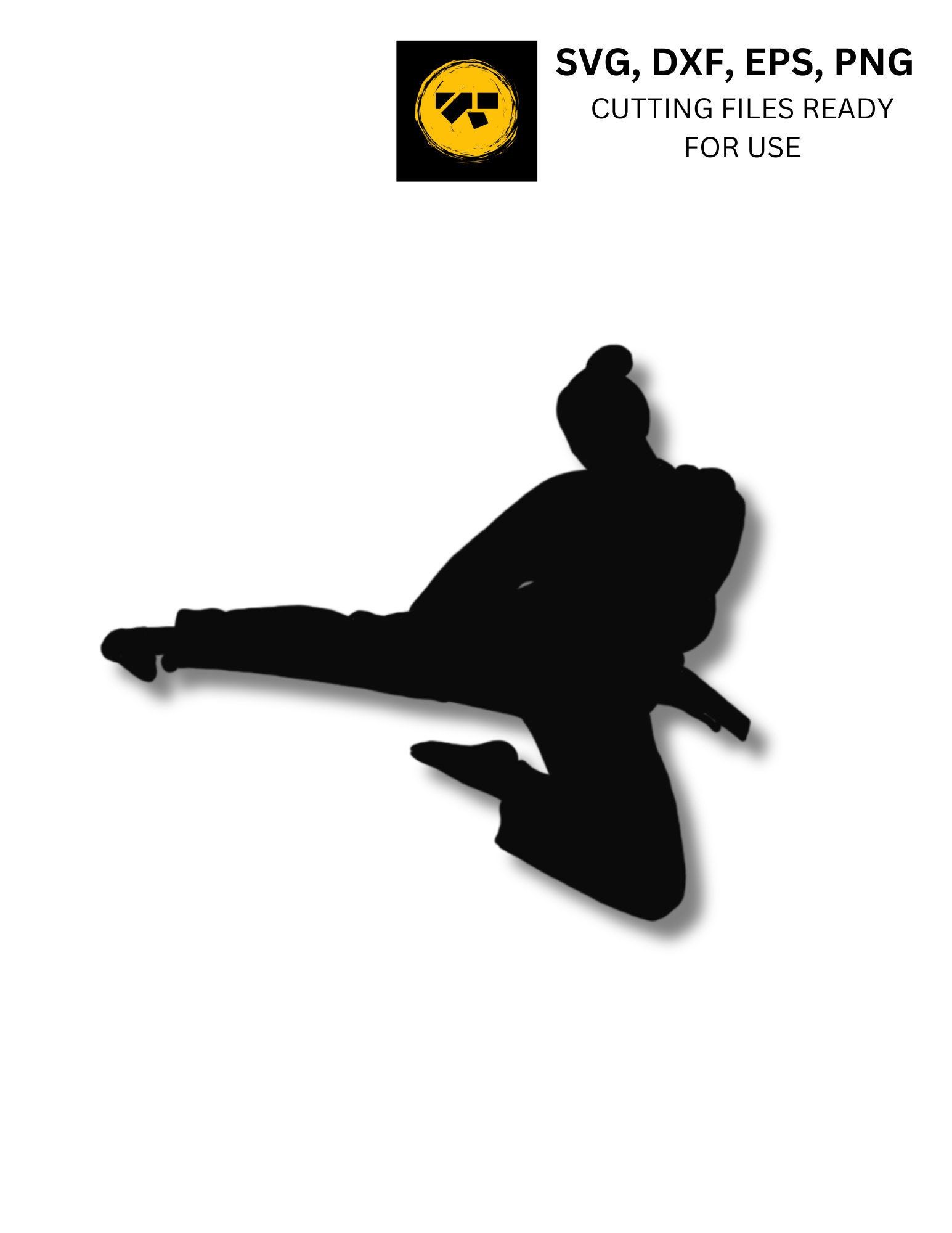 Girl Karate Silhouette Flying Side Kick With Bun Vector Digital File ...