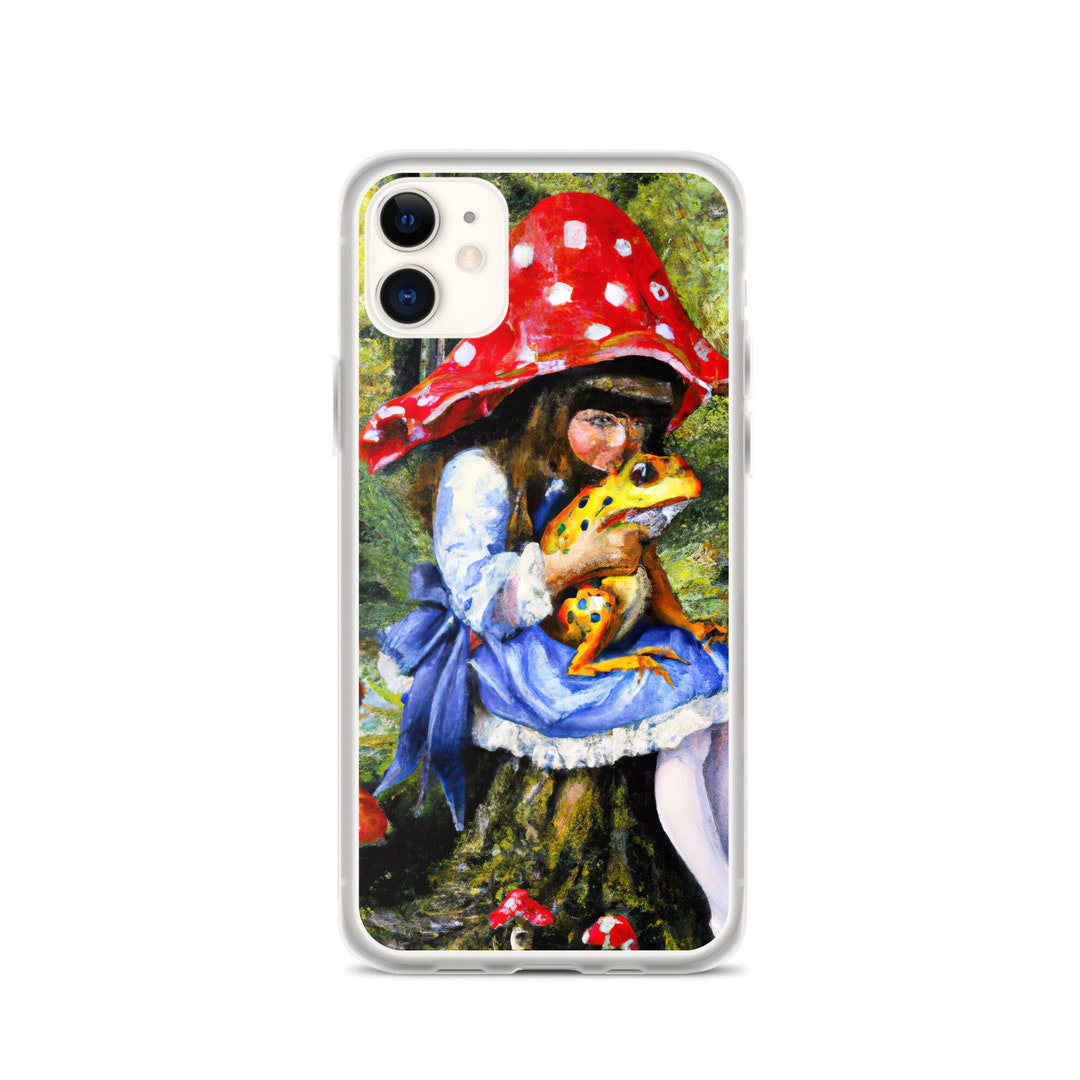 Mushroom Girl Hugging a Frog iPhone Case, Mushroom Lover, Frog Lover ...