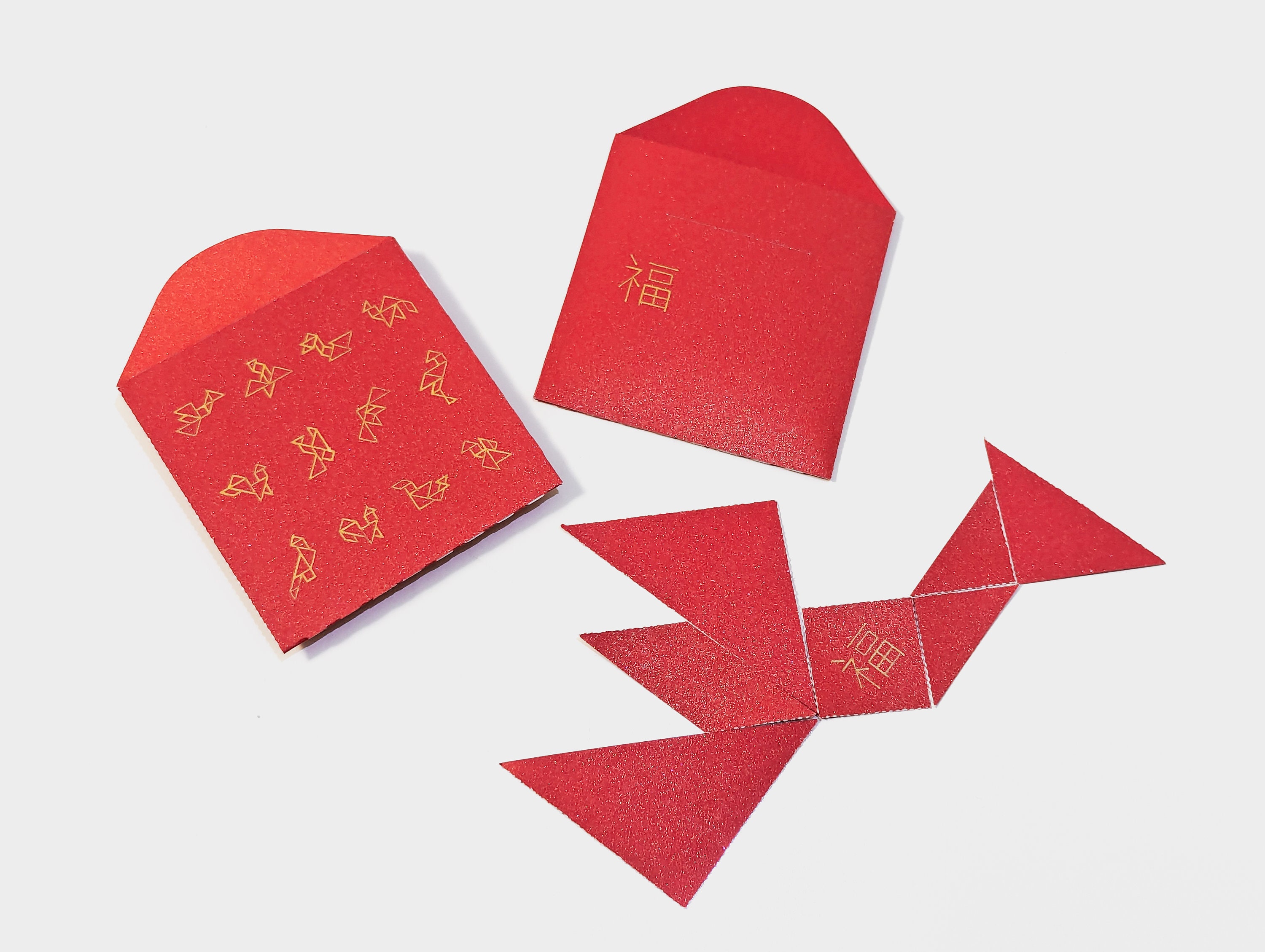 Dragon Tangram Unique and Creative Pair of 2 Red Pocket Envelopes for ...