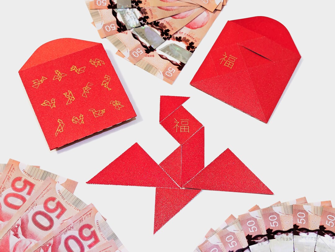 Dragon Tangram Unique and Creative Pair of 2 Red Pocket Envelopes for ...