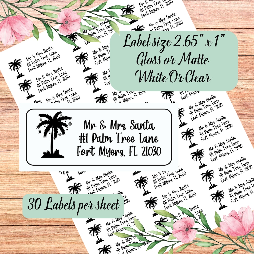 Florida Christmas Palm Tree, Return Address Labels, Clear Address Label ...