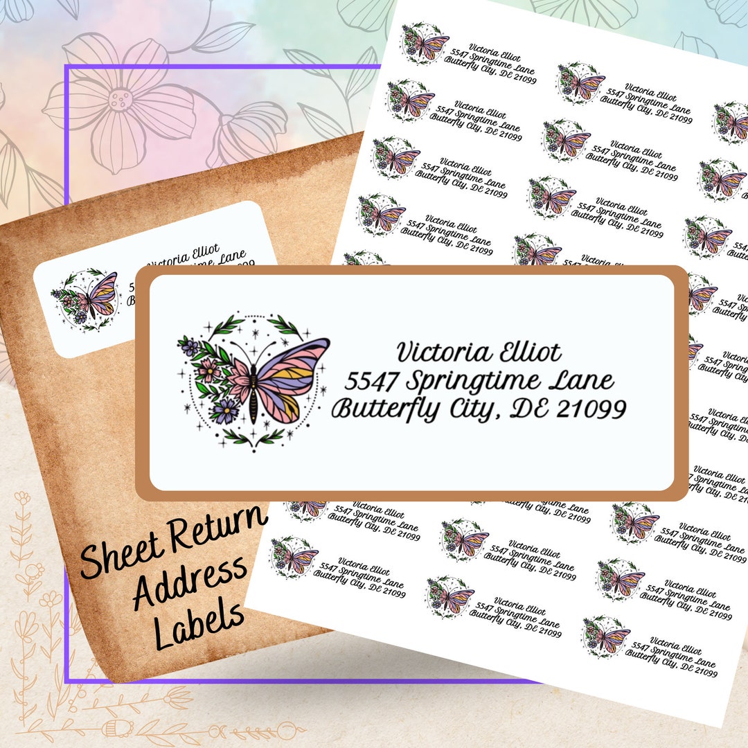 Watercolor Butterfly Return Address Labels: Self-adhesive Sheet Labels ...
