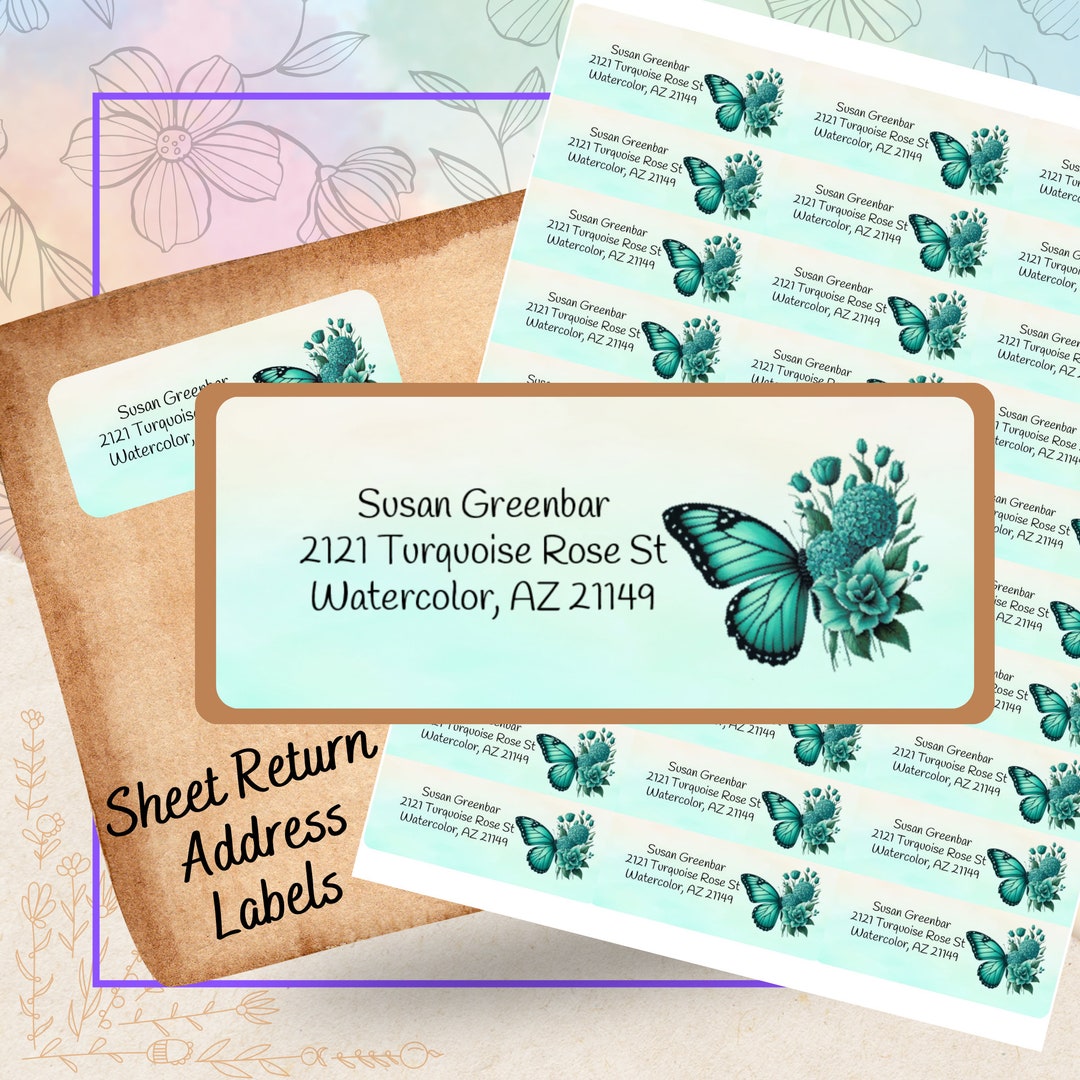 Watercolor Teal Butterfly Return Self-adhesive Sheet Labels - Etsy