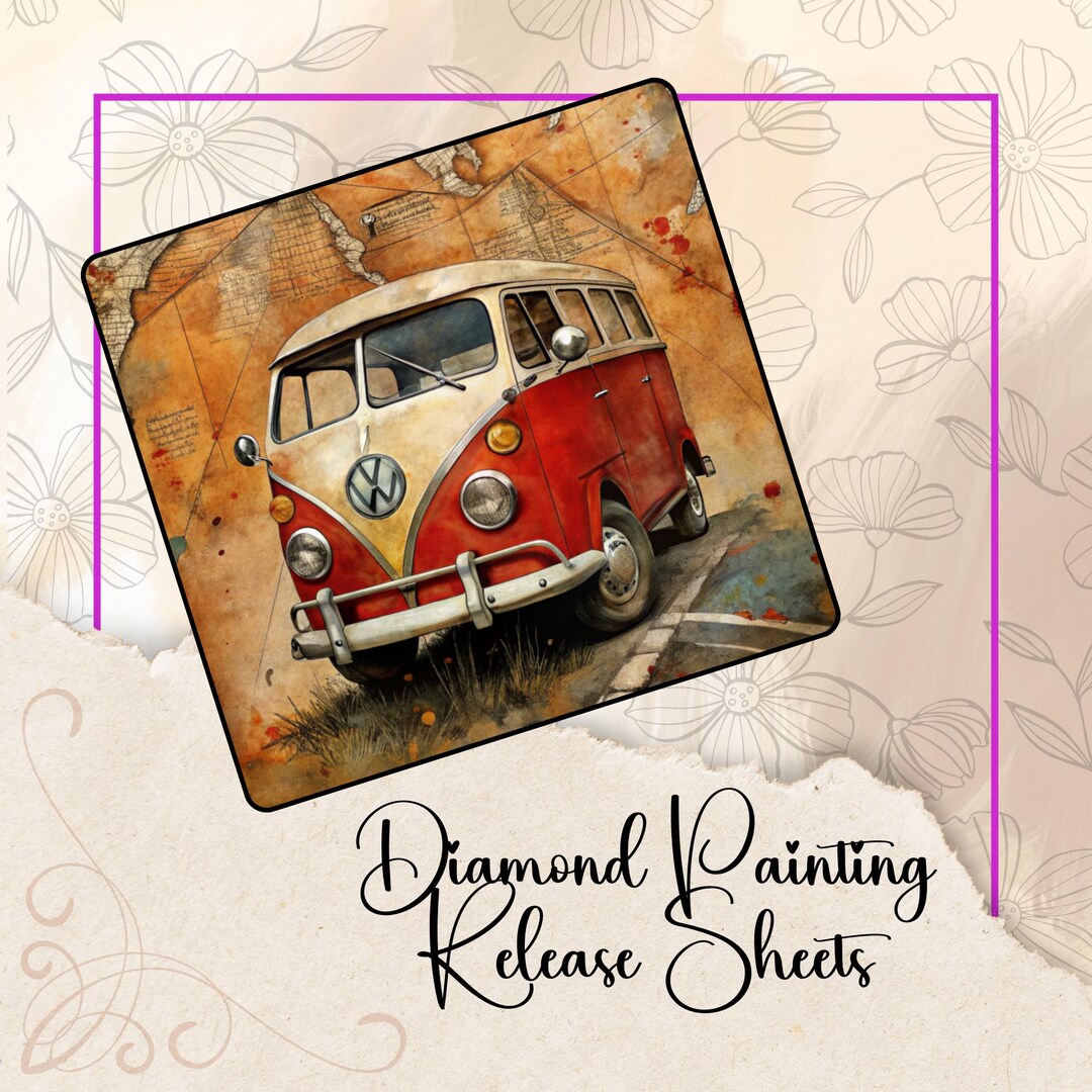 Vintage V Dub Bus, Diamond Painting Release Paper - 12 Reusable ...