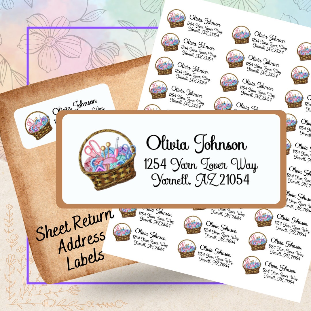 Watercolor Yarn Basket Return Address Labels, Personalized Knitting ...